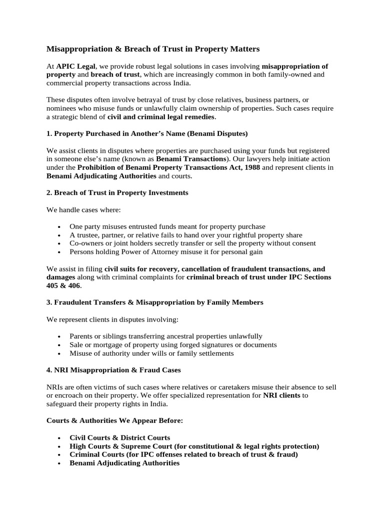 Property Misappropriation Legal Solutions | PDF | Fiduciary | Fraud