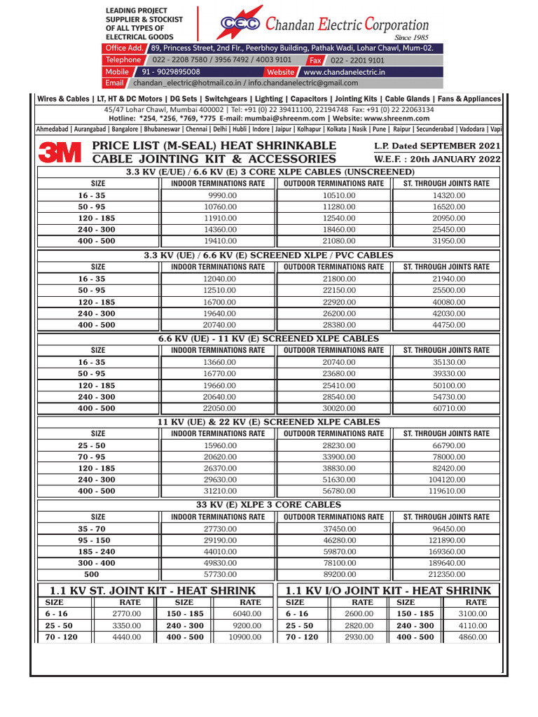 3M Cable Jointing Kit Price List 2022 | PDF | Mechanical Engineering ...