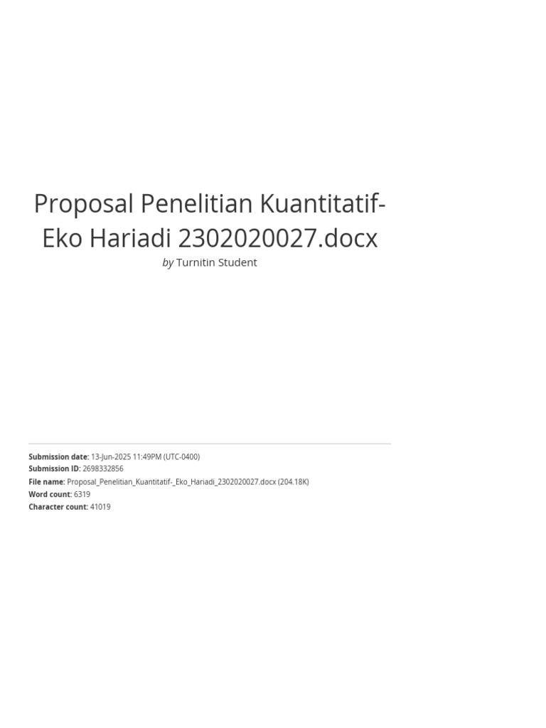 Hasil-plagiarisme-Proposal Penelitian Kuantitatif - Eko Hariadi 2302020027 | PDF
