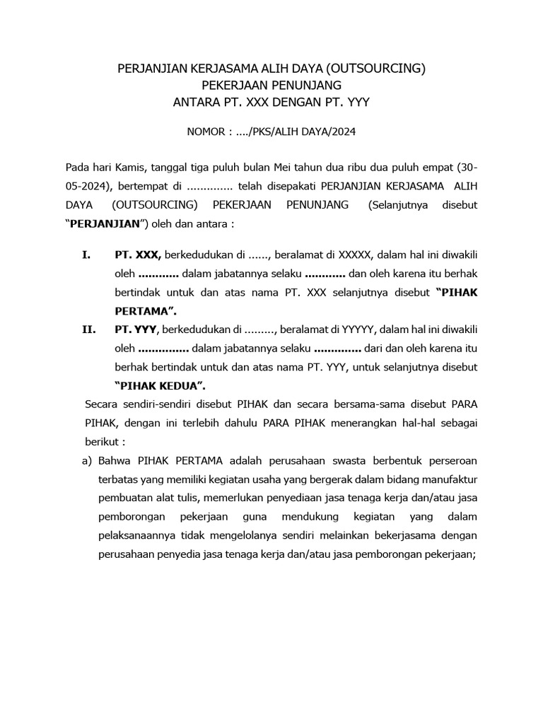 Contoh Perjanjian Alih Daya | PDF