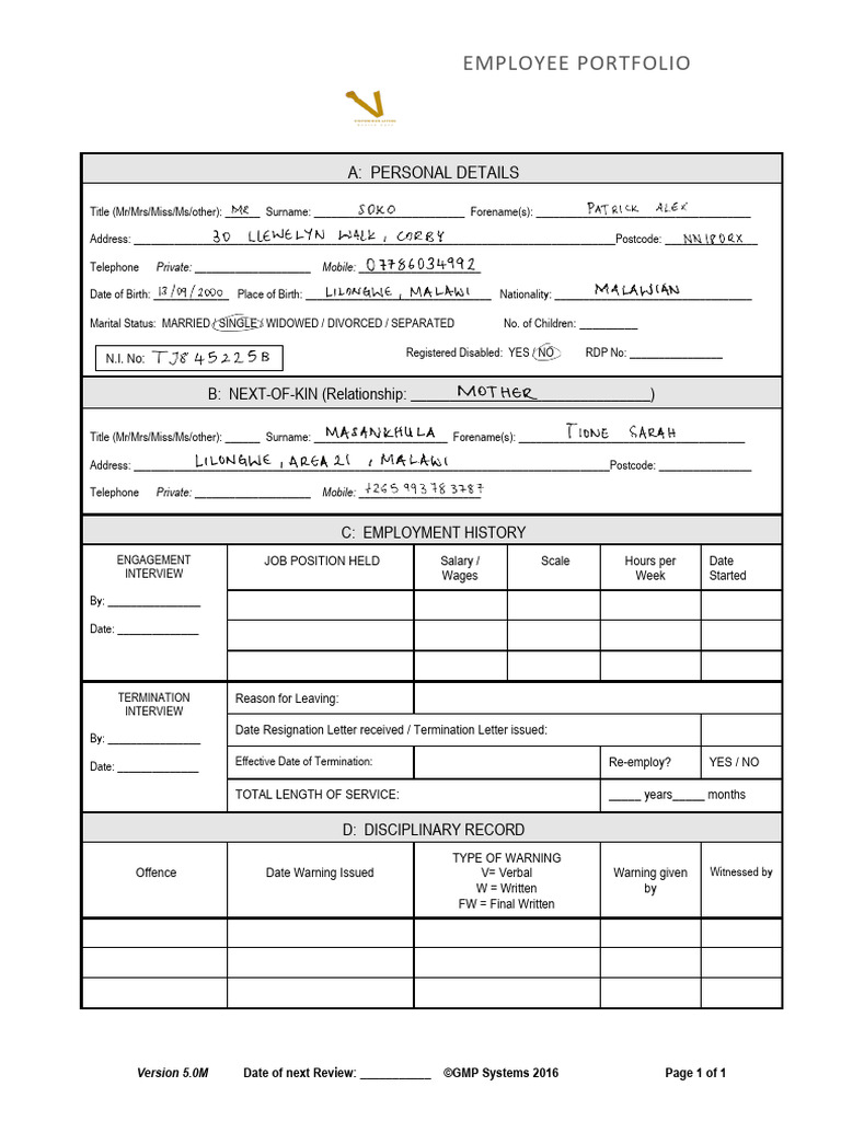 Employee Portfolio For VLHC Patrick | PDF | Labor | Business