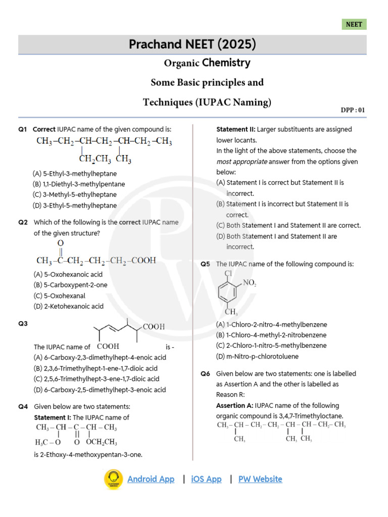 Some Basic Principles and Techniques IUPAC Naming DPP 01 Prachand | PDF | Organic Chemistry ...