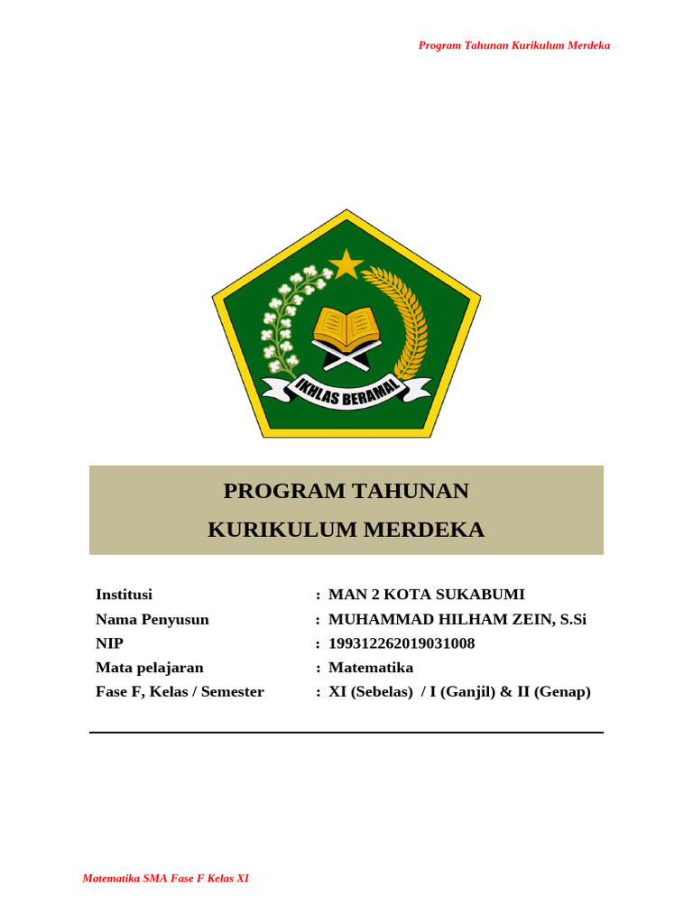 Program Tahunan Matematika MAN 2 Sukabumi | PDF