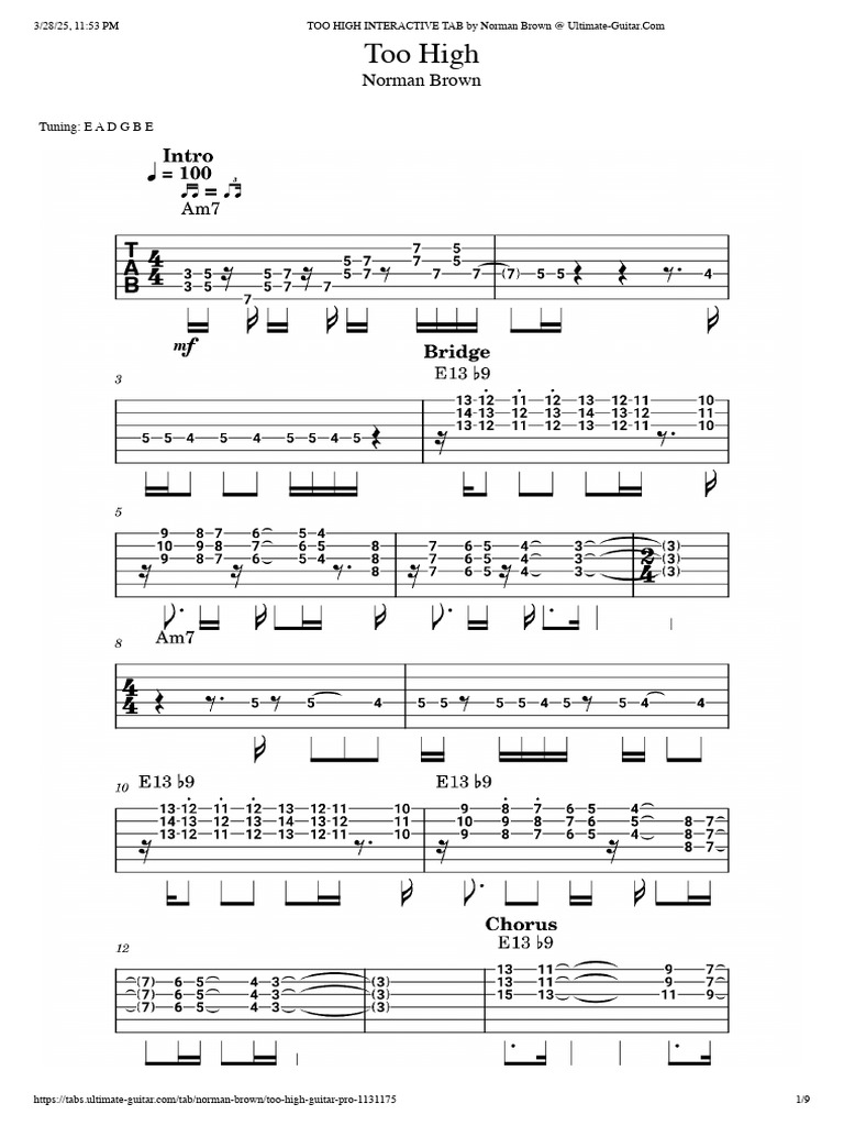 Too High Interactive Tab by Norman Brown | PDF