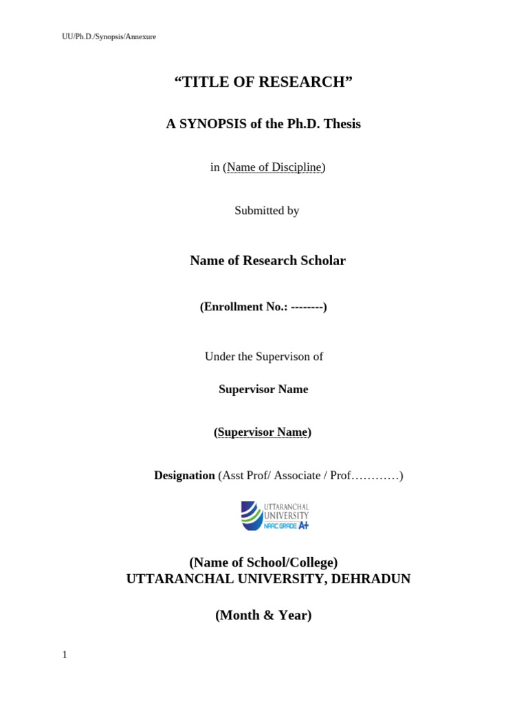 3 PHD - Synopsis Front Page - Format & Guidelines Latest | PDF | Breast ...
