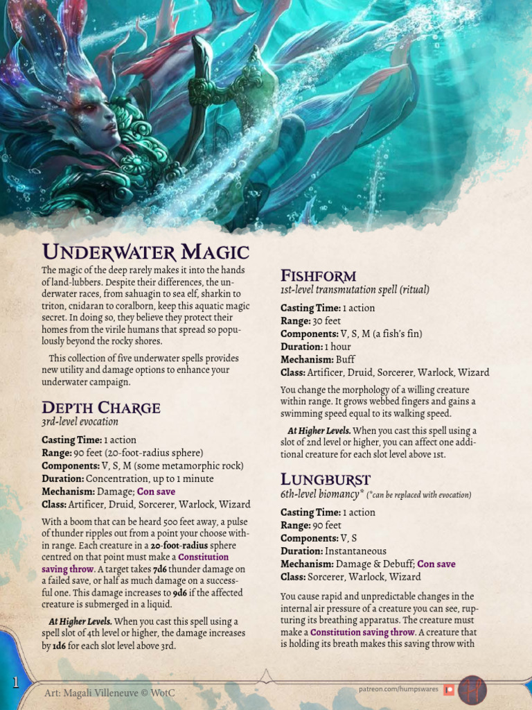 Underwater Spells for D&D 5E | PDF | Magician (Fantasy)