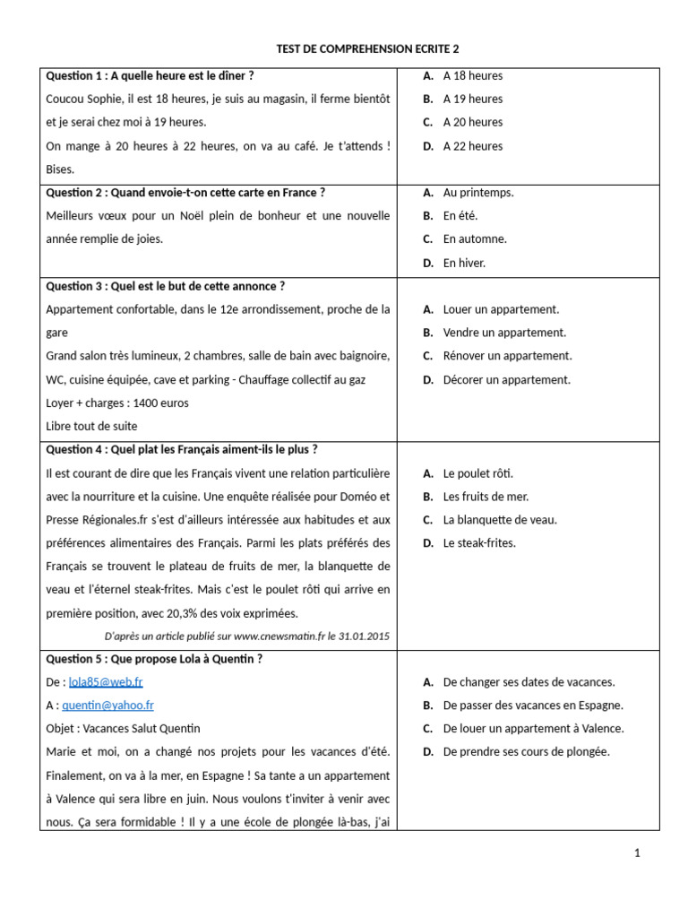 Test de Compréhension Écrite 2 | PDF | Syndrome d'épuisement ...