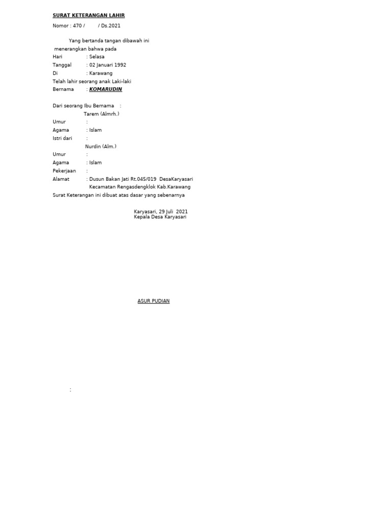 Surat Keterangan Lahir | PDF