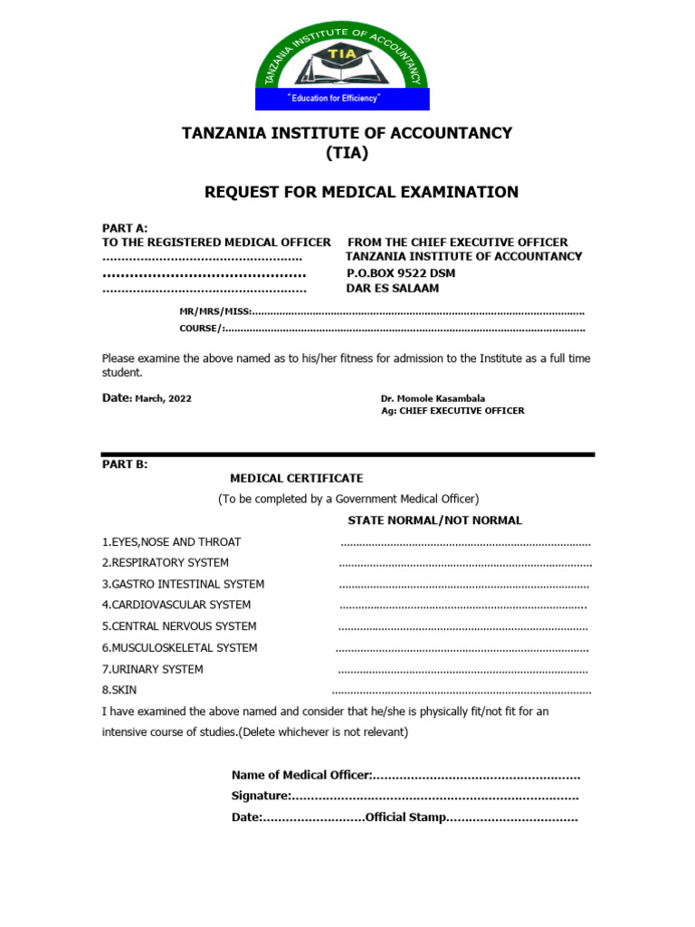 TIA Medical Examination Request Form | PDF