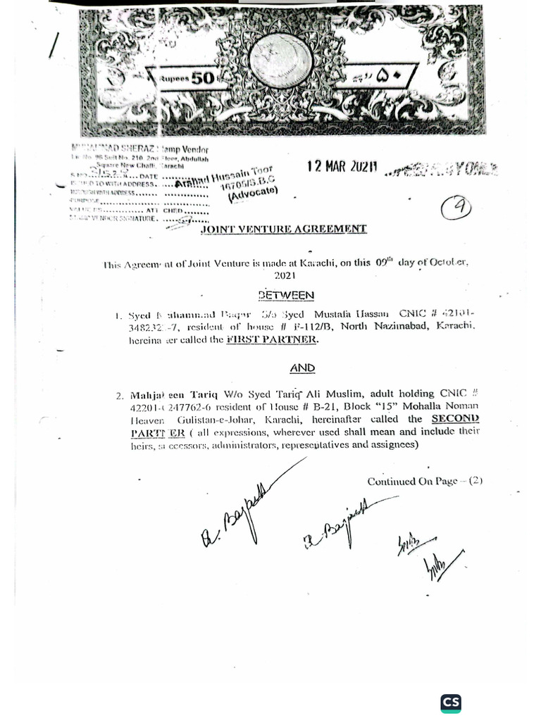MR Tariq Agreement | PDF