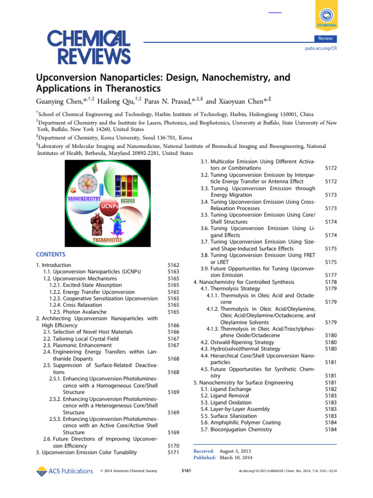 Chen Et Al 2014 Upconversion Nanoparticles Design Nanochemistry and Applications in Theranostics ...