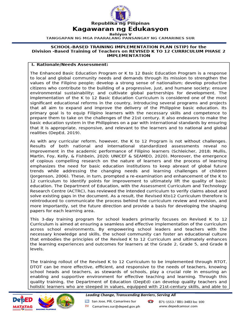 Proposal 4th Congressional Training of Teachers For Revised KTO12 | PDF ...