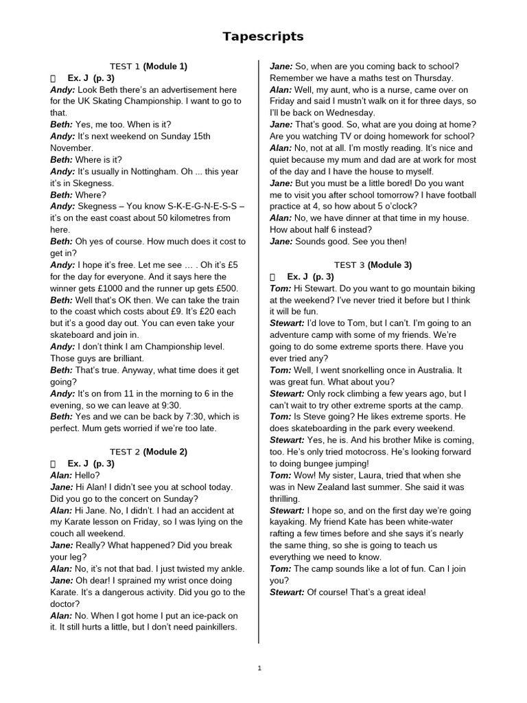 Tapescripts Listening Tests | PDF