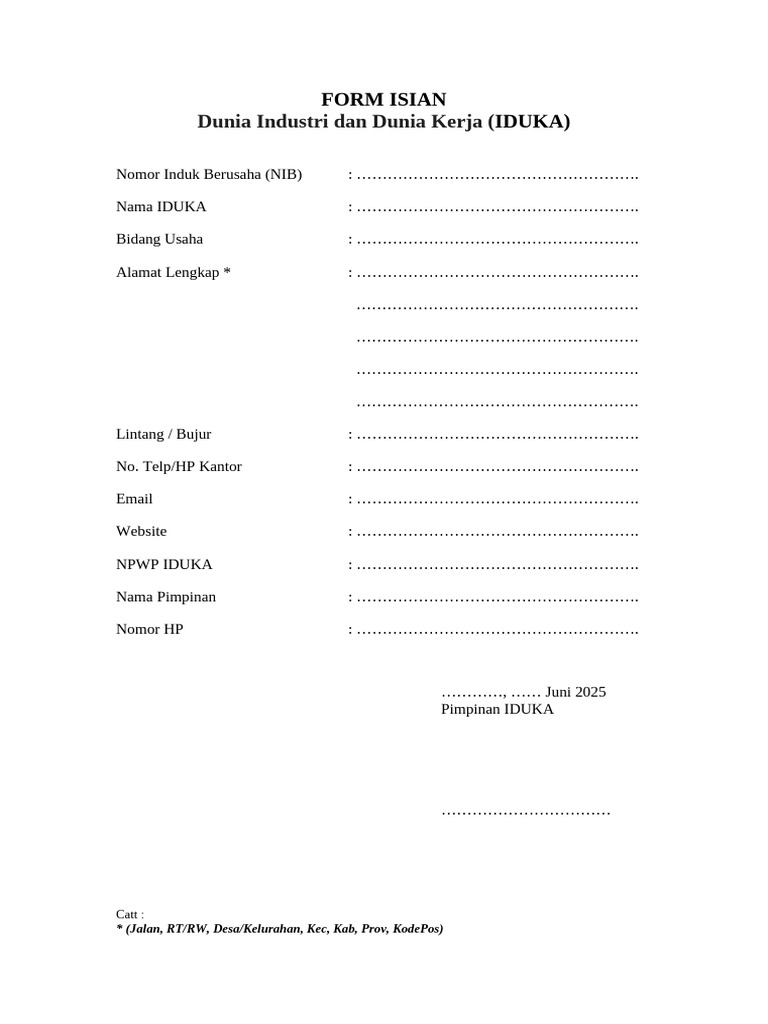 Form Isian Iduka Fix | PDF