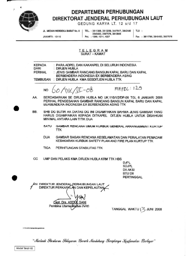 Mapel No. 60-DK-VI-08 Jenis Gambar Rancang Bangun Kapal Baru Dan Kapal Berbendera Indonesia Ex ...