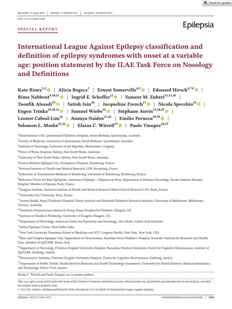 Classification and Definition of Epilepsy Syndromes With Onset at A ...