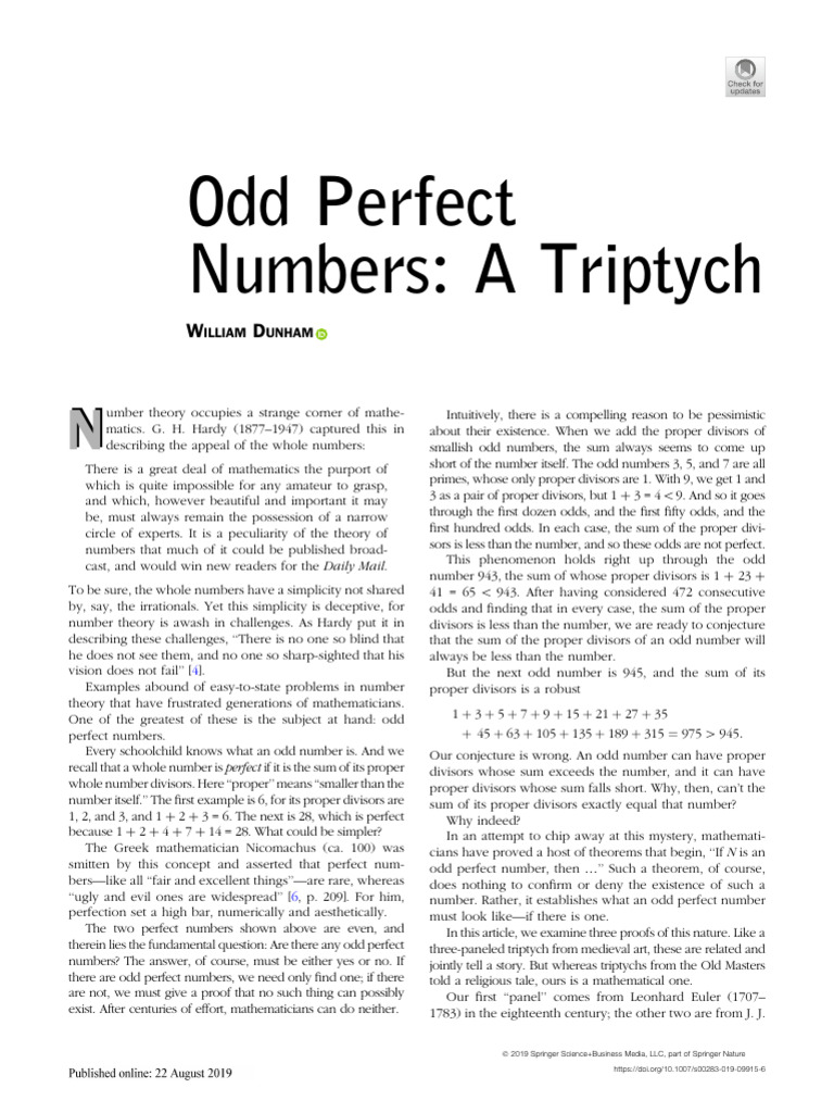 Odd Perfect Numbers A Triptych (Dunham, William) (Z-Library) | PDF ...