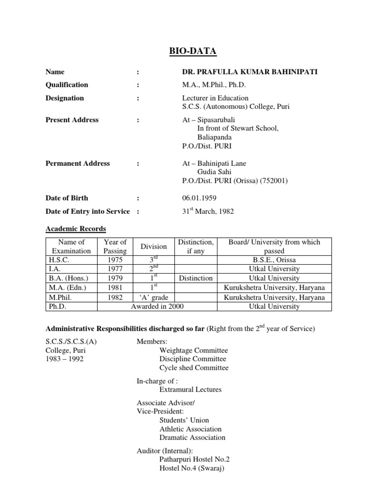 Teachers Bio Data | PDF | Teacher Education | Teachers