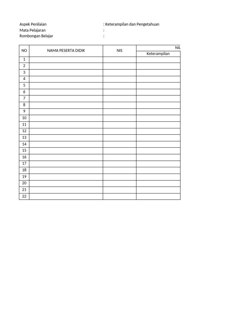 Format Nilai | PDF