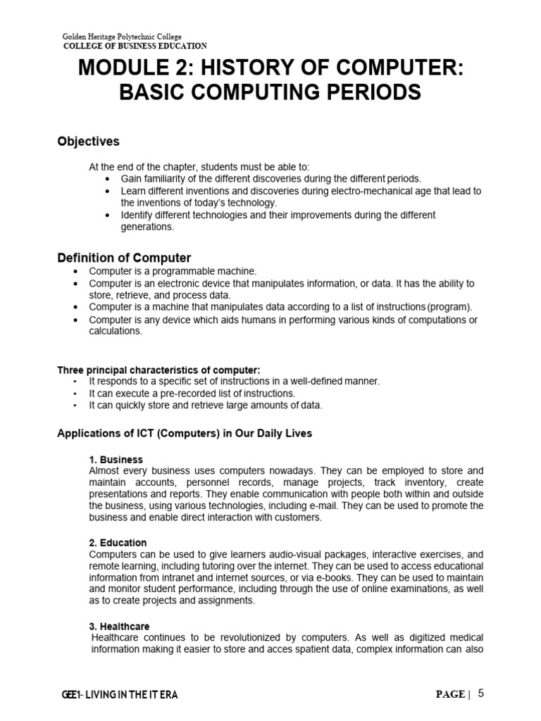 Module 2 History of Computer - Basic Computing Periods | PDF | Office Equipment | Computing