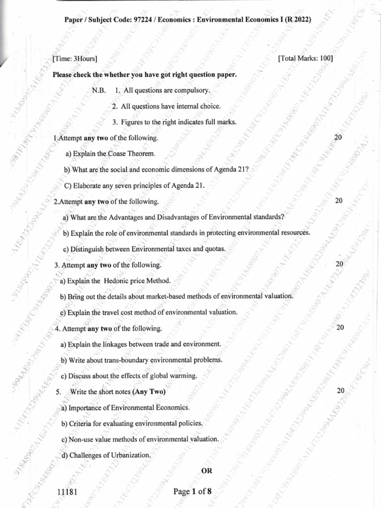 Economics-Environmental Economics 1 (Arts) Sem V 2022-23-104927 | PDF