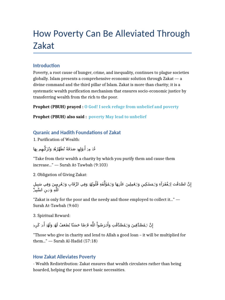 Zakat Poverty Alleviation CSS Answer | PDF | Poverty | Poverty & Homelessness