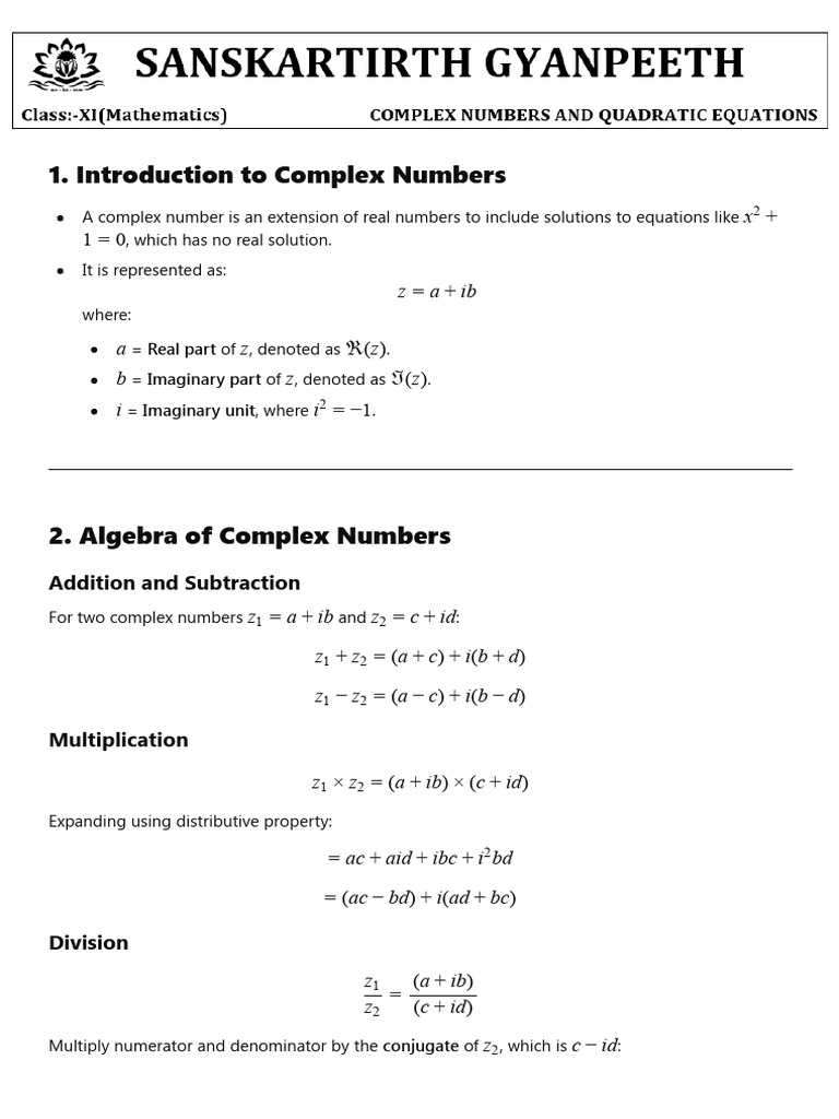 Complex Numbers and Quadratic Equations | PDF | Complex Number | Quadratic Equation