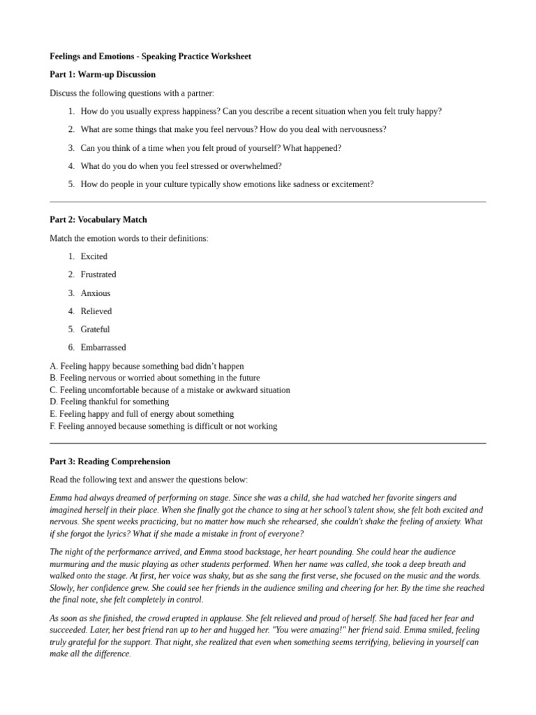 Feelings and Emotions B1 Practice Worksheet | PDF | Feeling | Emotions