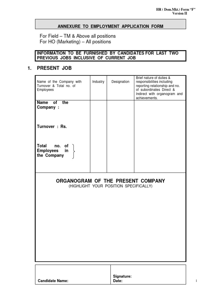 Annexure To Employment Application Form | PDF