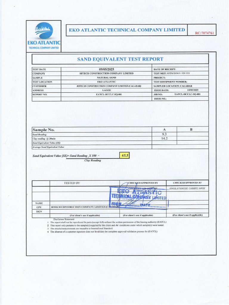 Sand Equivalent Test On Sharp Sand | PDF