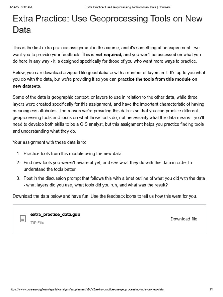 Extra Practice - Use Geoprocessing Tools On New Data - Coursera | PDF