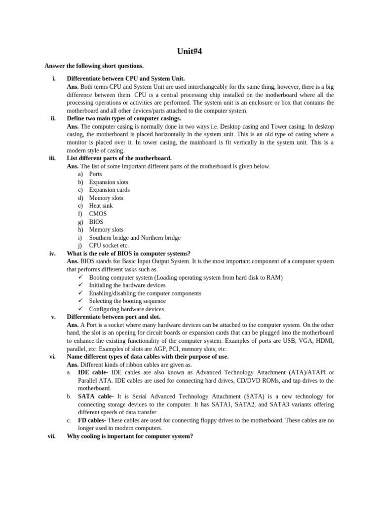 COMUTER SCIENCE Unit 4 Short Questions and Answers | PDF | Bios ...