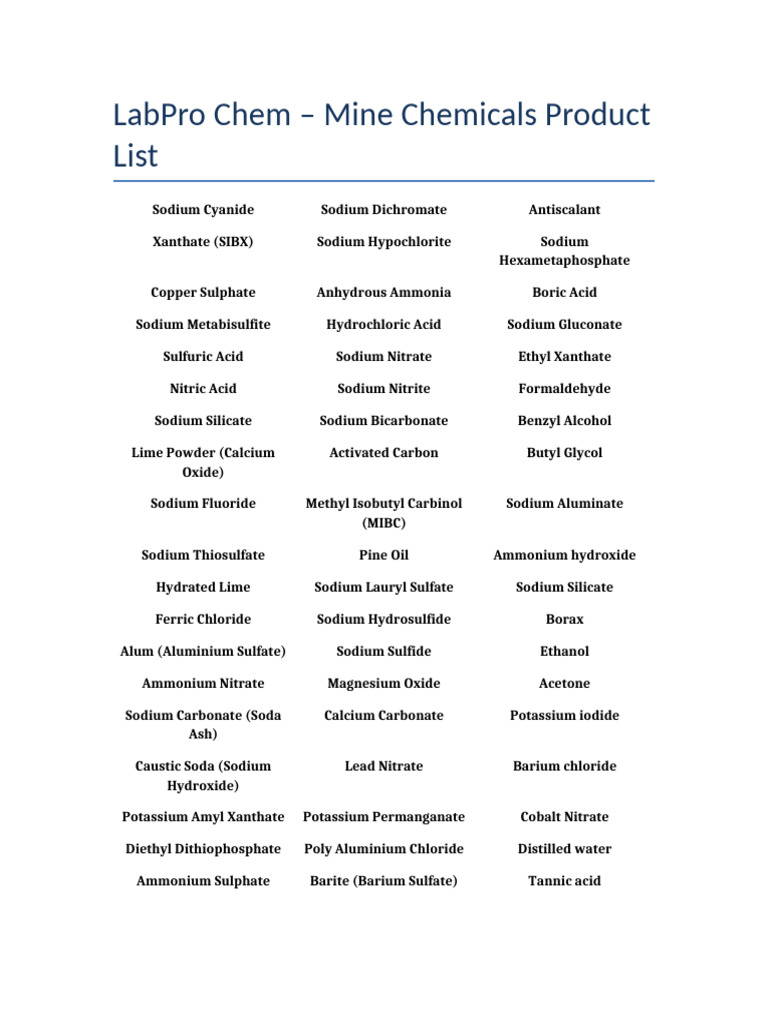 LabPro Mine Chemicals Final Format | PDF
