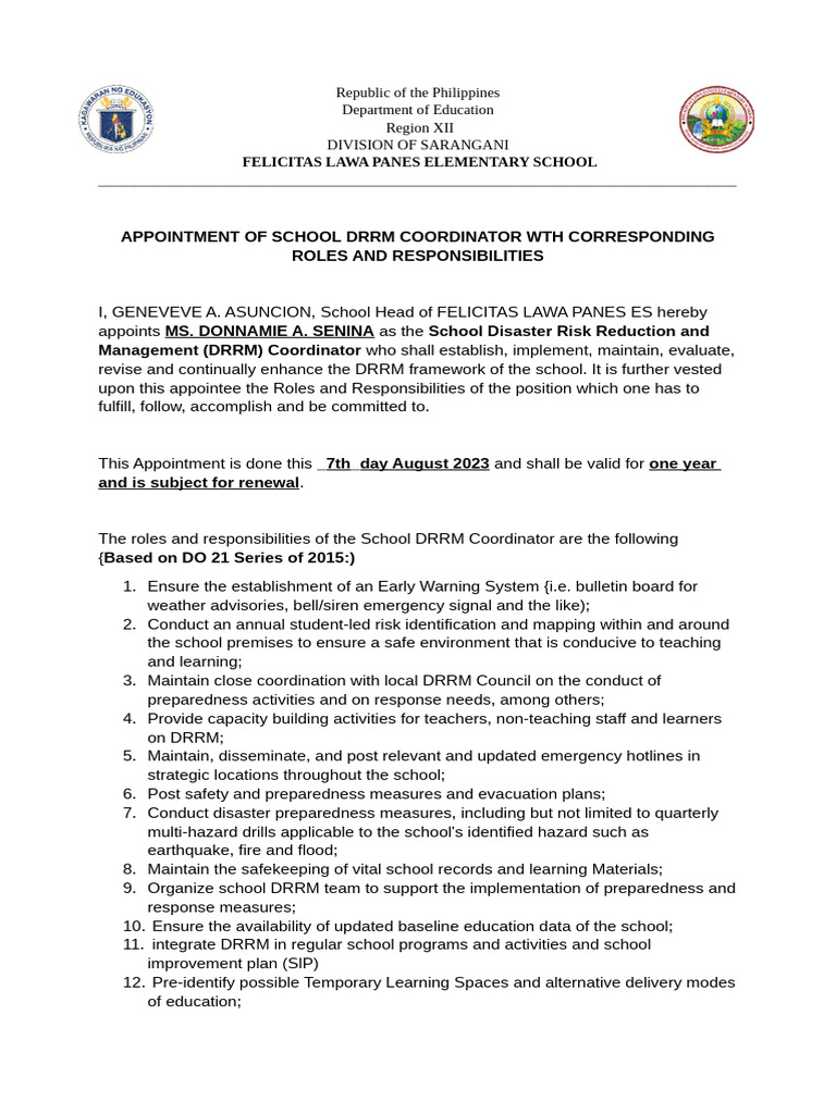 Felicitas Designation Letter For DRRM Coor | PDF | Emergency Management ...