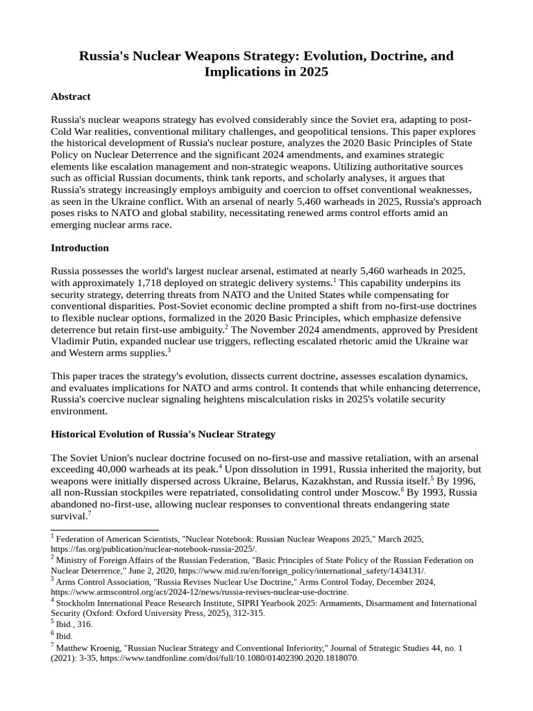 Russia's Evolving Nuclear Strategy 2025 | PDF | Crime & Violence ...