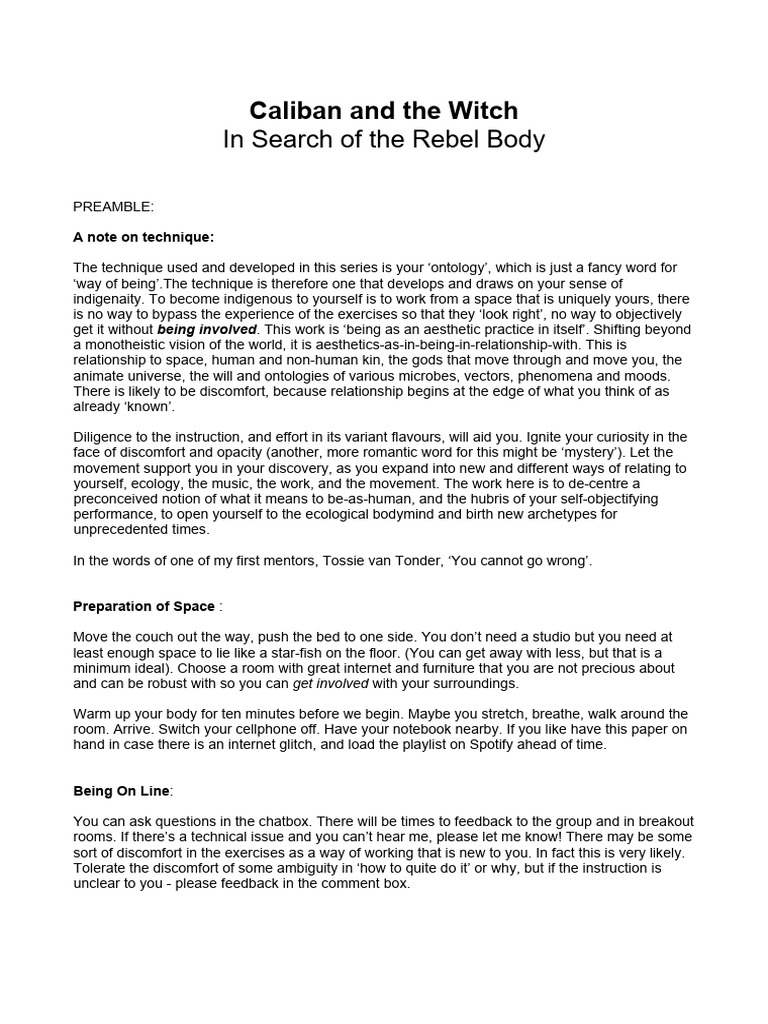 Caliban and The Witch LESSON 1 | PDF | Paranoia