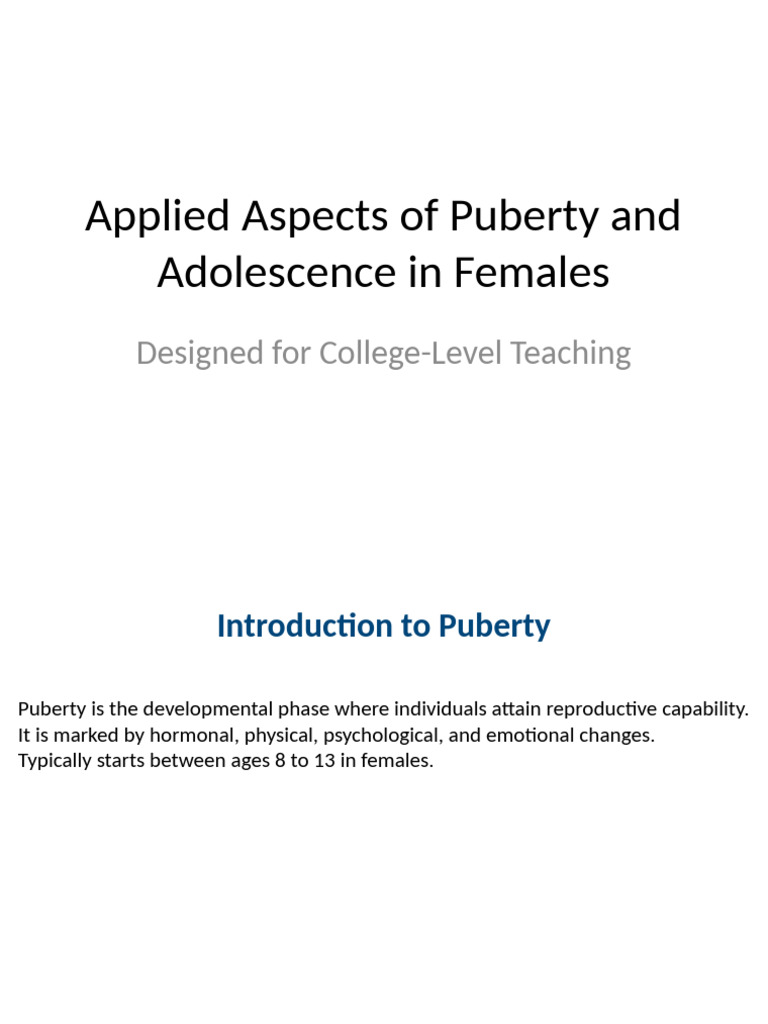 Applied Puberty Adolescence Females | PDF | Puberty | Menstrual Cycle