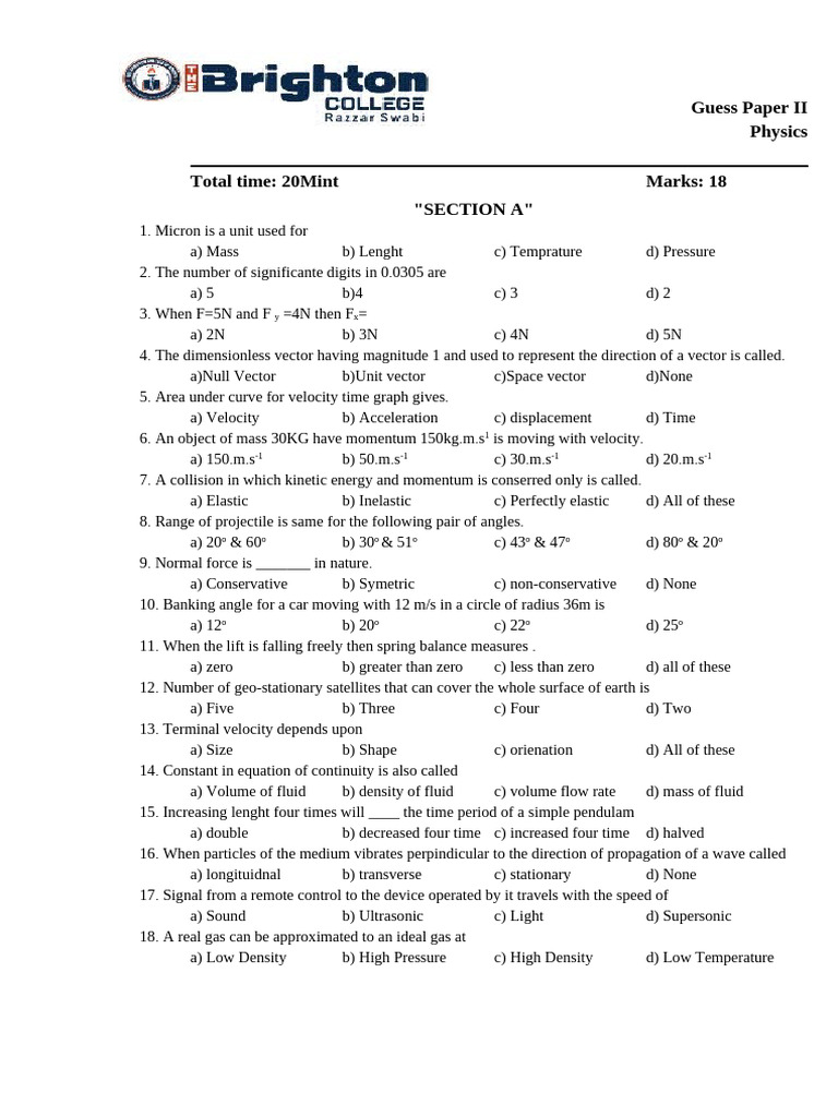 Physics Guess Paper II Overview | PDF | Velocity | Waves