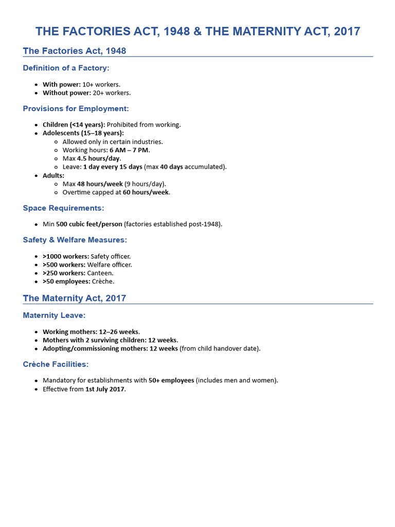 Factory and Maternity Act | PDF
