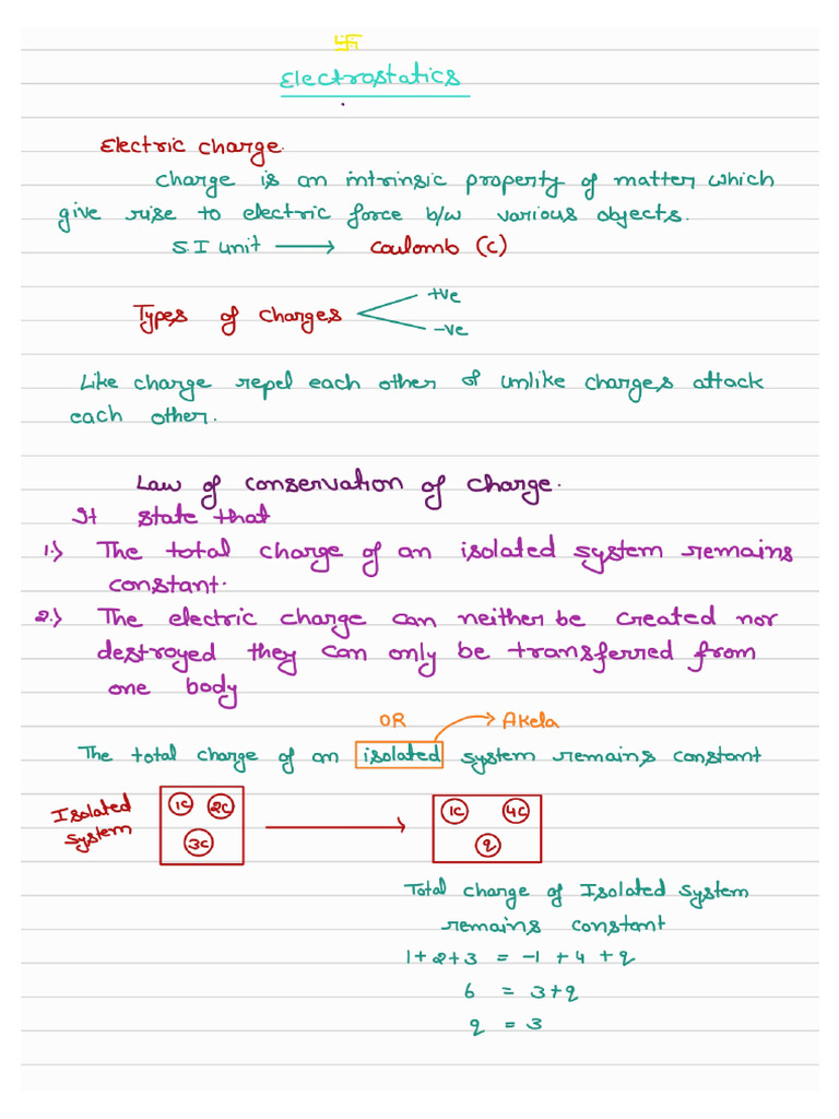Electrostatics Notes Class 12 - 1 | PDF