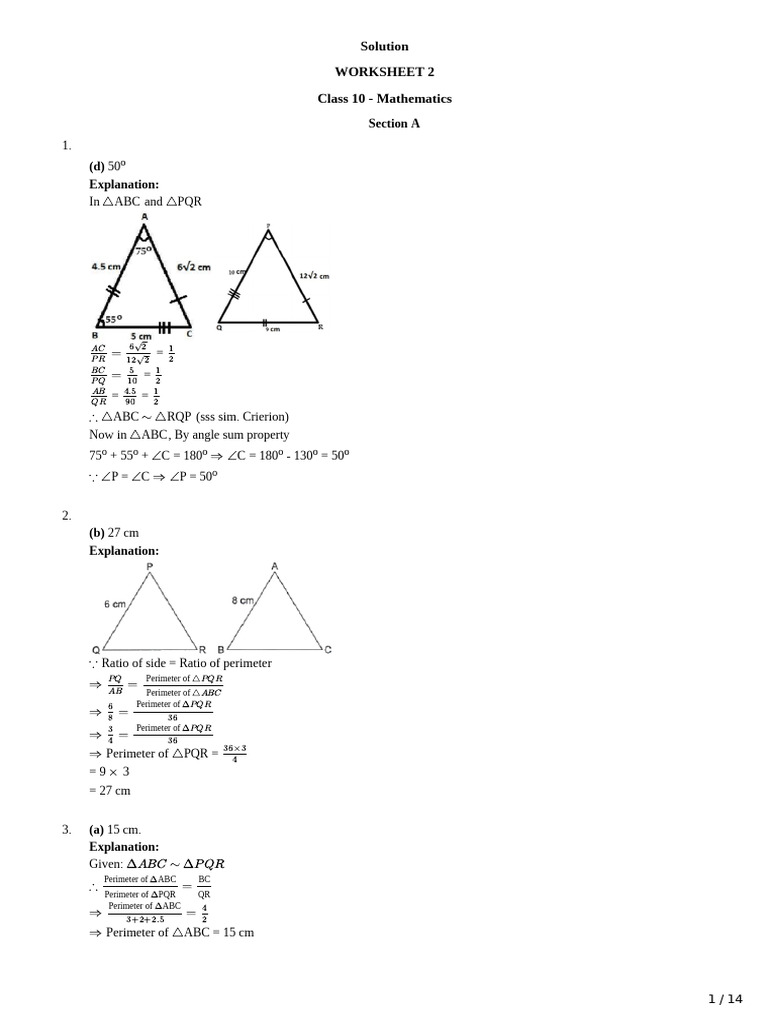 Nea 10th Maths Worksheet II Solution | PDF | Triangle Geometry | Euclidean Geometry