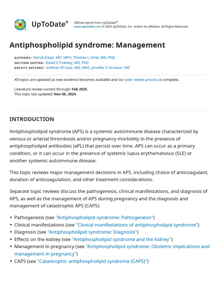 Antiphospholipid Syndrome - Management - UpToDate | PDF | Thrombosis ...