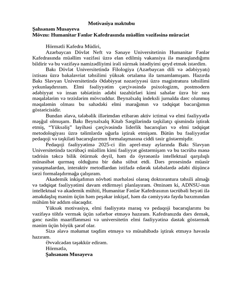 Motivasiya Məktubu | PDF