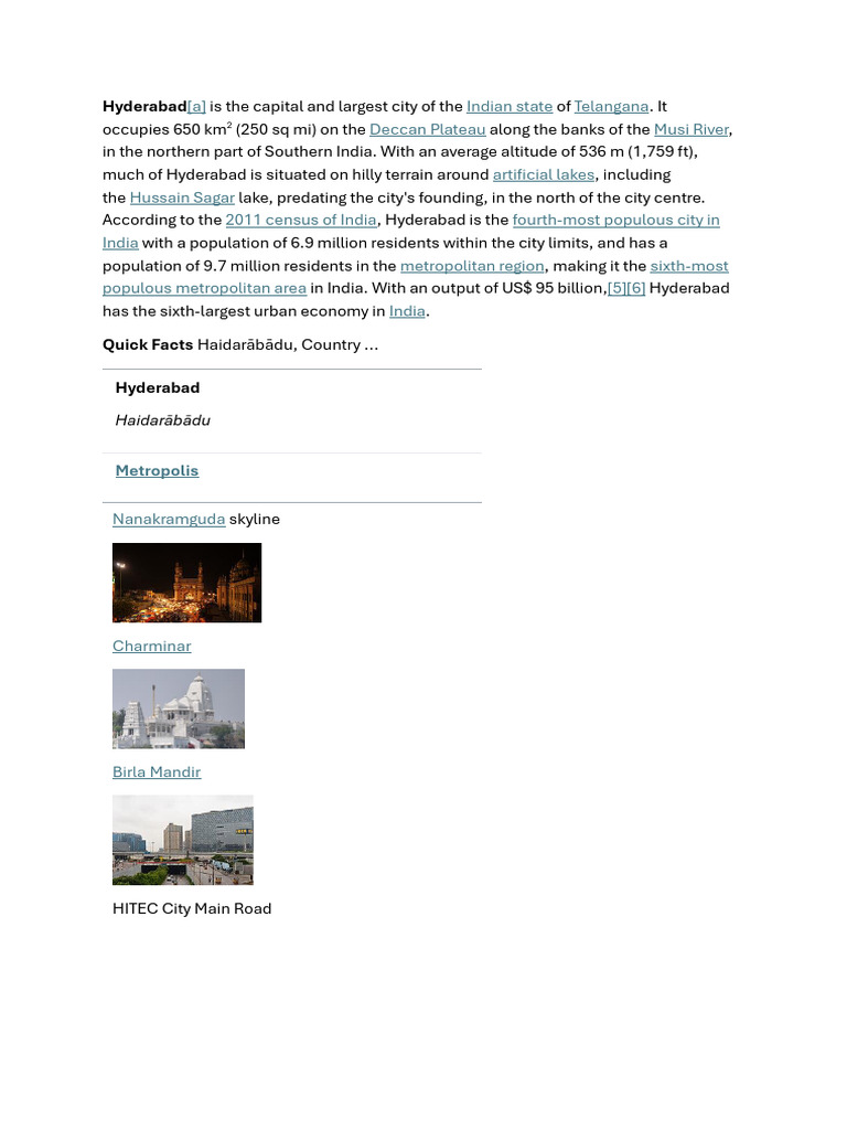 Hyderabd Telangana Latest History | PDF