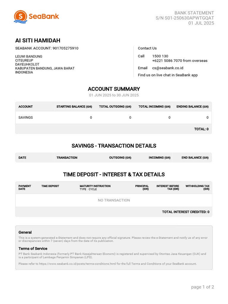 Seabank Account Statement Summary | PDF | Taxes | Business