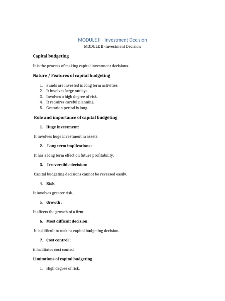 Capital Budgeting Module II | PDF | Net Present Value | Capital Budgeting