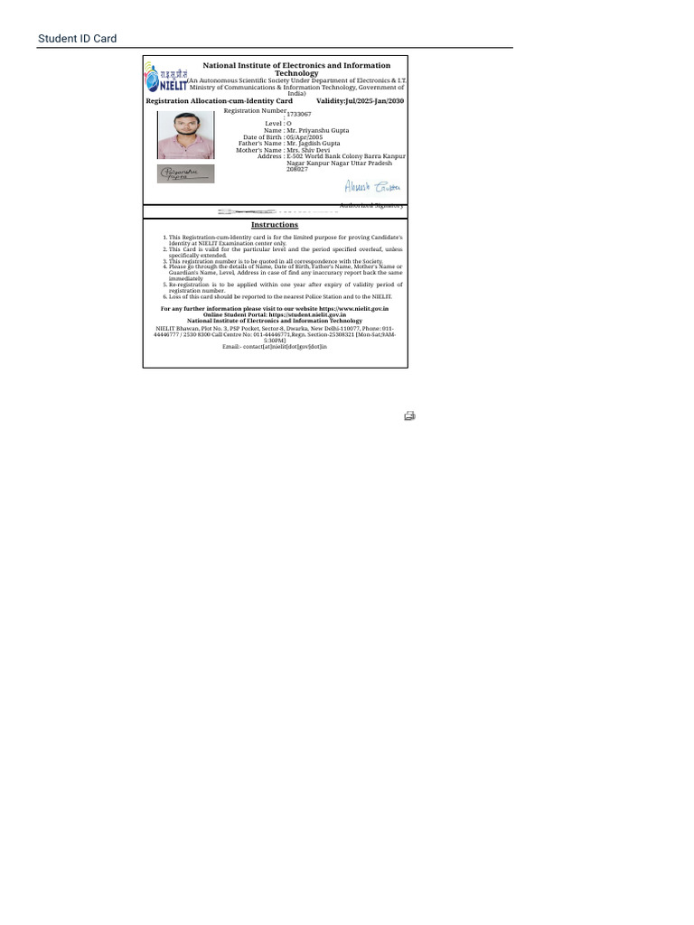 Online Student Information and Enrollment System, NIELIT | PDF | Government And Personhood ...