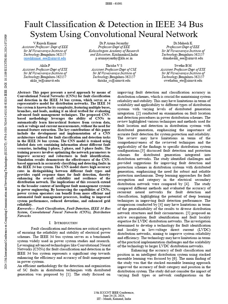 Fault Classification Amp Detection in IEEE 34 Bus System Using ...