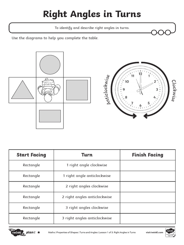 Activity Sheets Black and White Right Angles and Turns | PDF ...