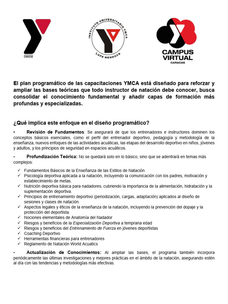 Plan Estrategico de La Capacitaciones YMCA | PDF | Nadando | Enseñando